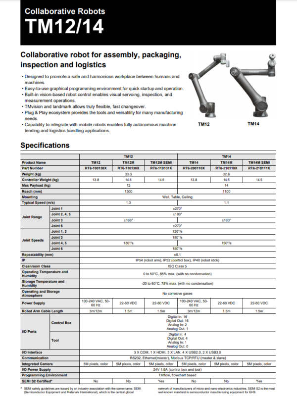 Robot collaboratif cobot 6 axes industriel Omron TM12 - Leobotics
