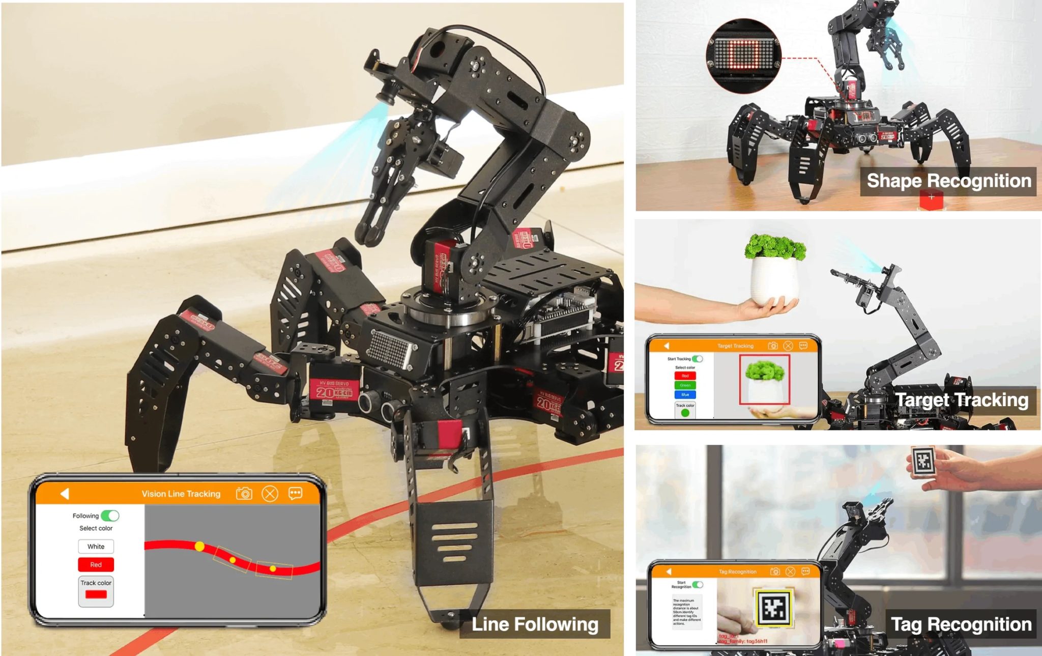 Robot de construction et programmation hexapode Hiwonder SpiderPi Pro avec bras robotique AI ...