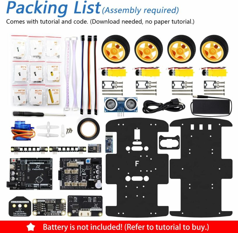 Robot kit de voiture 4WD Freenove Suivi de ligne, Évitement d’obstacles, Capteur ultrasonique ...